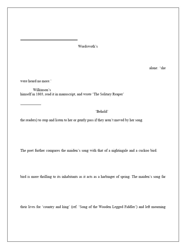 Analysis of Wordsworth's "The Solitary Reaper" | PDF | Poetry