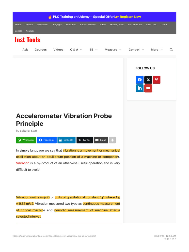 Accelerometer Vibration Probe Principle - InstrumentationTools | PDF ...