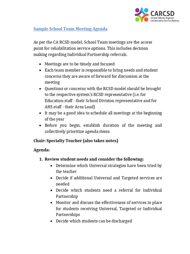 School Team Meeting Agenda Sample | PDF