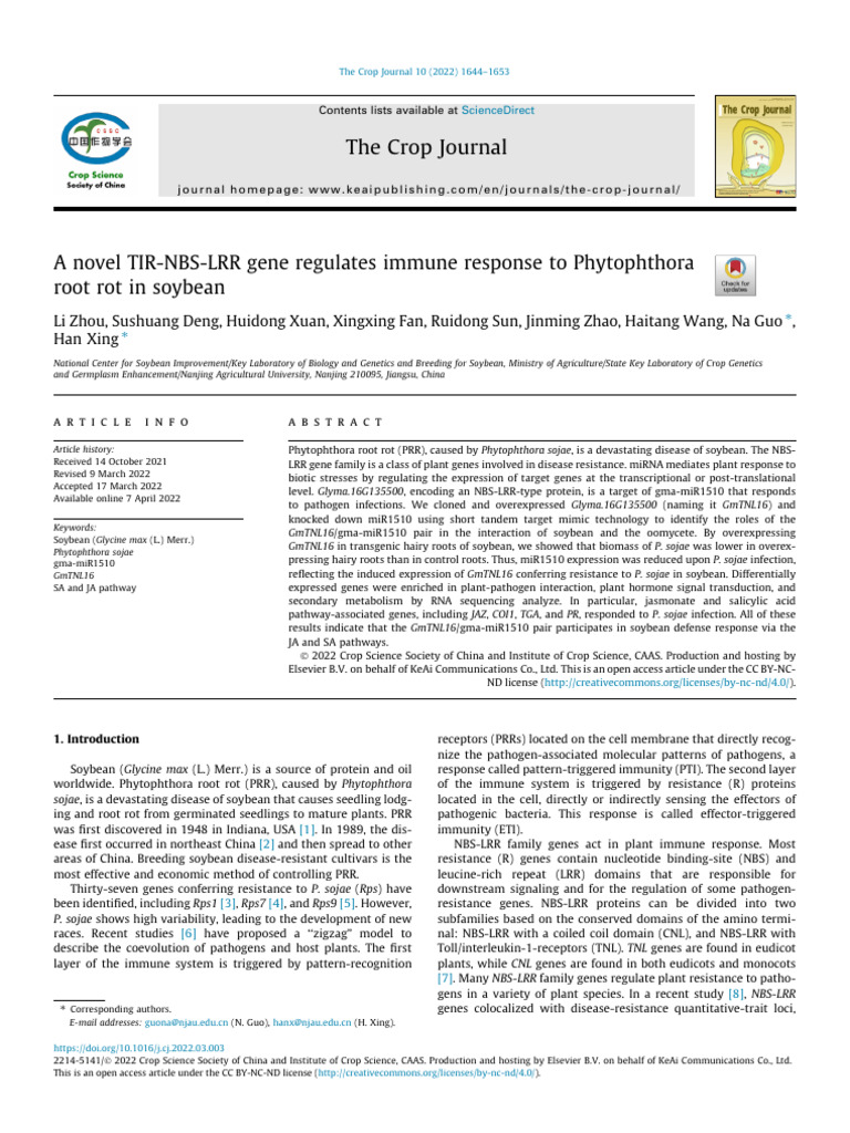 Un Nuevo Gen TIR-NBS-LRR Regula La Respuesta Inmunitaria A La Pudrición de La Raíz Por ...