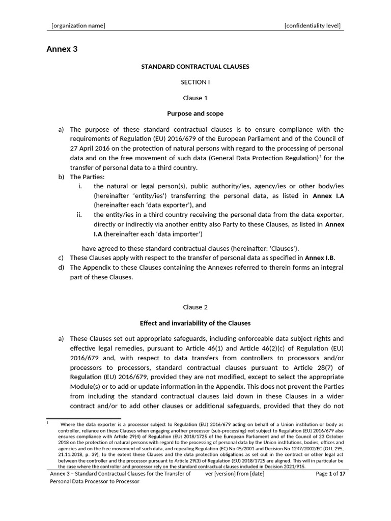 Standard Contractual Clauses for Data Transfers | PDF | Breach Of ...