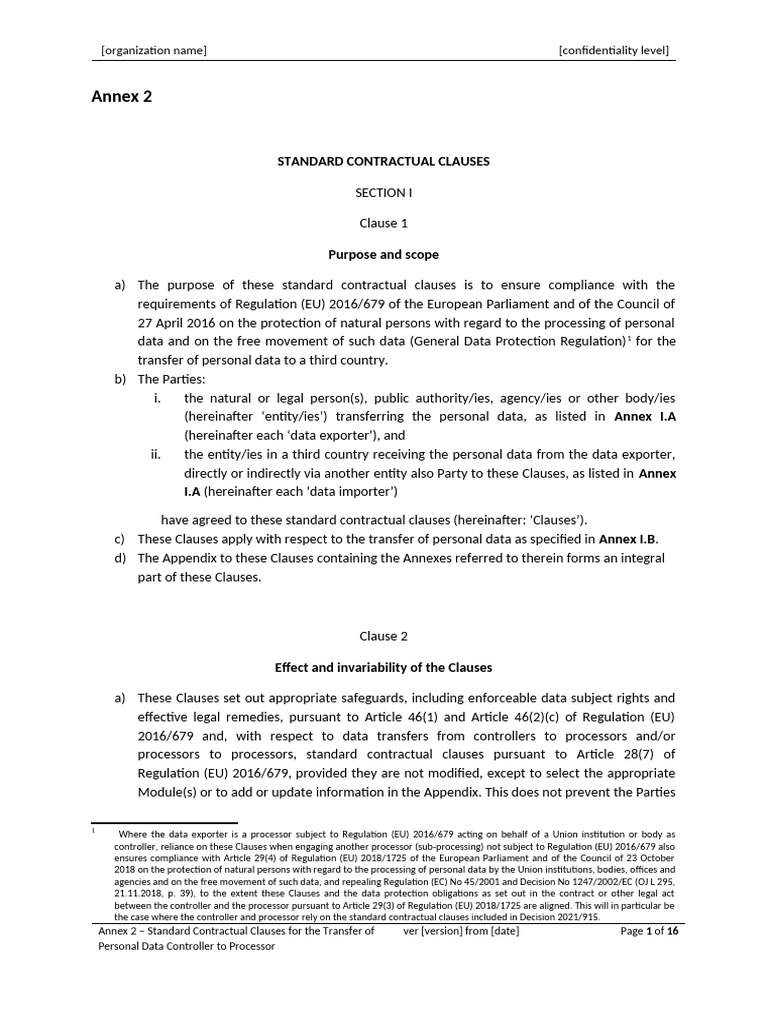 Standard Contractual Clauses for Data Transfers | PDF | European ...