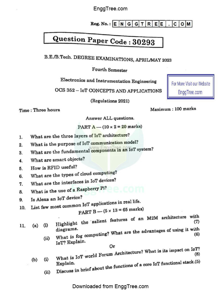 OCS352 IoT Concepts and Applications Apr May 2023 Question Paper Download | PDF