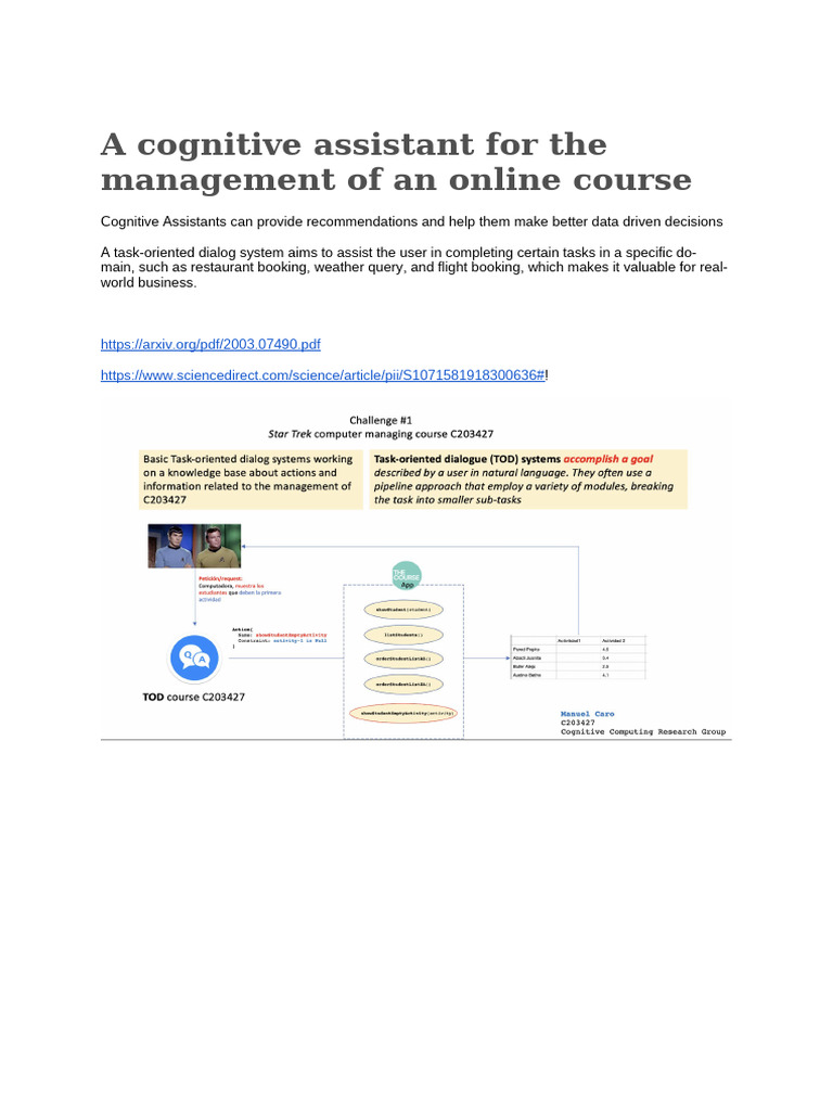 A Cognitive Assistant For The Management of An Online Course | PDF