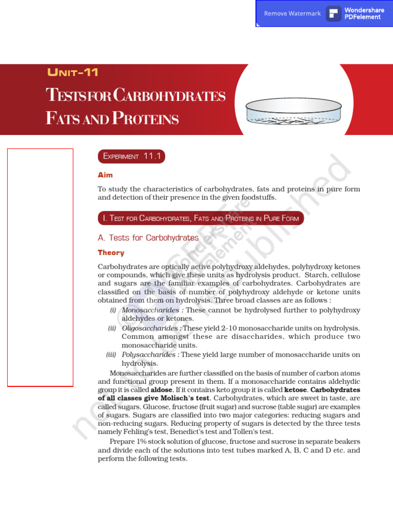 Tests For Carbohydrates | PDF | Carbohydrates | Hydrolysis