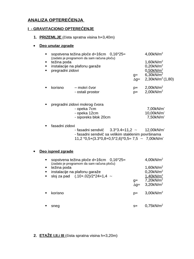 ANALIZA OPTERECENJA ZA Model | PDF
