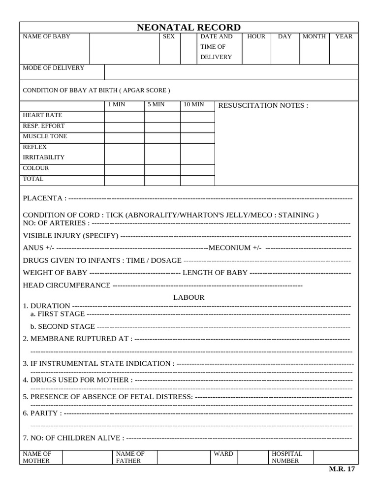 Neonatal Birth and Health Record | PDF | Childbirth | Infants