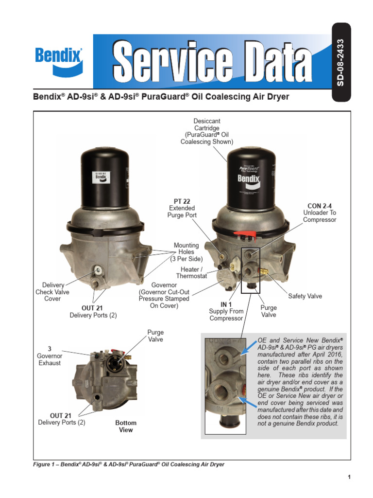 Bendix® AD-9si® & AD-9si® PuraGuard® Oil Coalescing Air Dryer | PDF ...