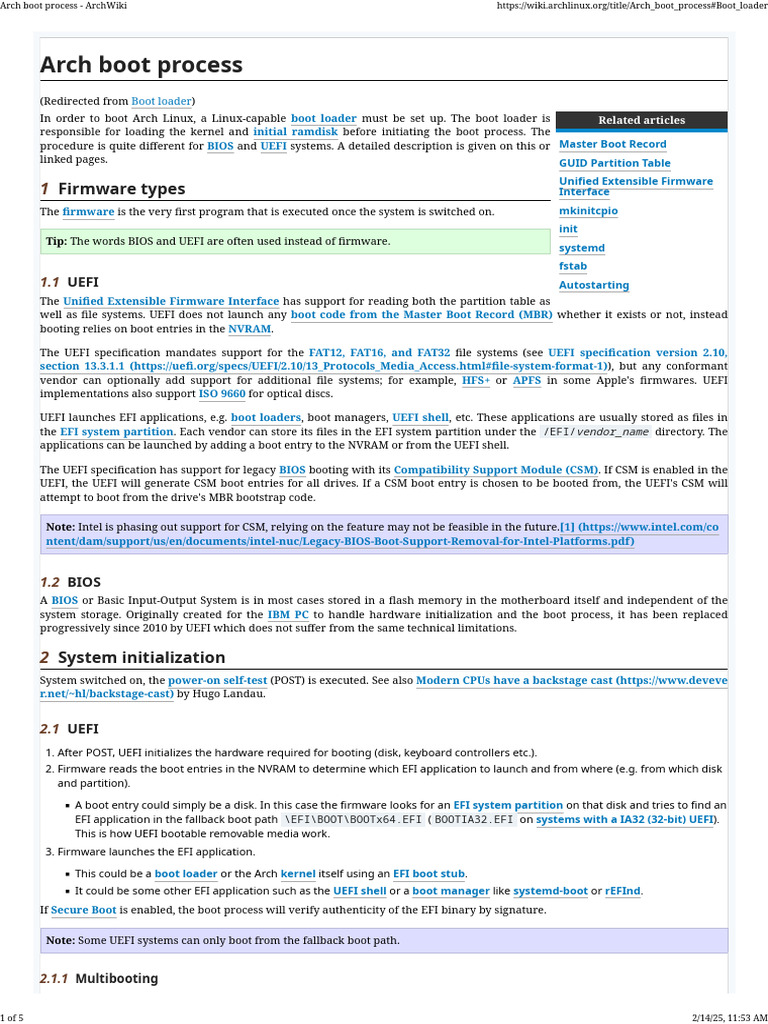 Arch Boot Process - ArchWiki | PDF | Booting | Computer Architecture