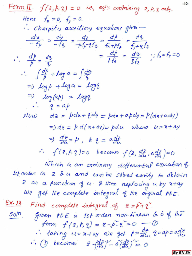 Note 05 - Solution of PDE in Special Forms (Pg.40-46) | PDF