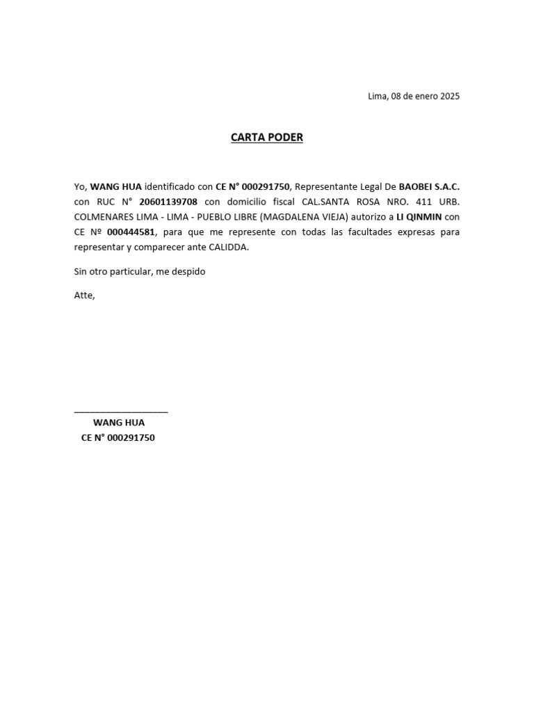 Carta Poder - Calidda | PDF