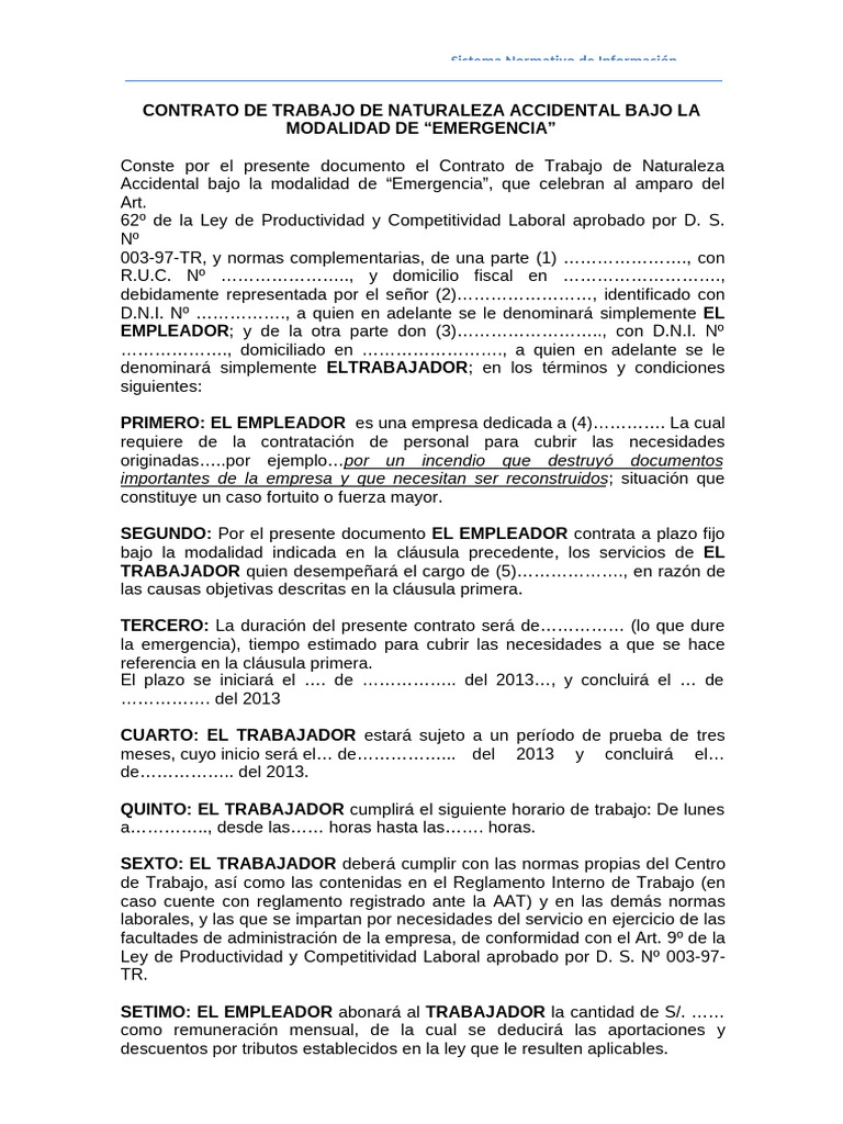 Contrato Accidental Emergencia | PDF | Derecho laboral | Economias