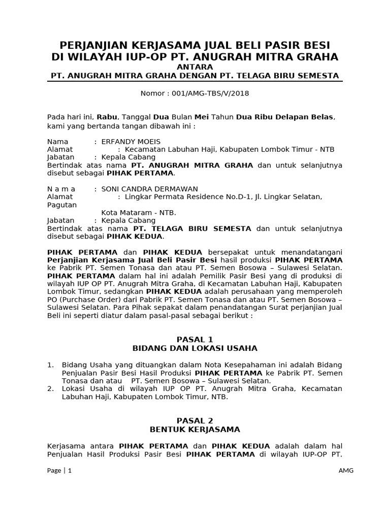Kerjasama Jual Beli Pasir Besi | PDF