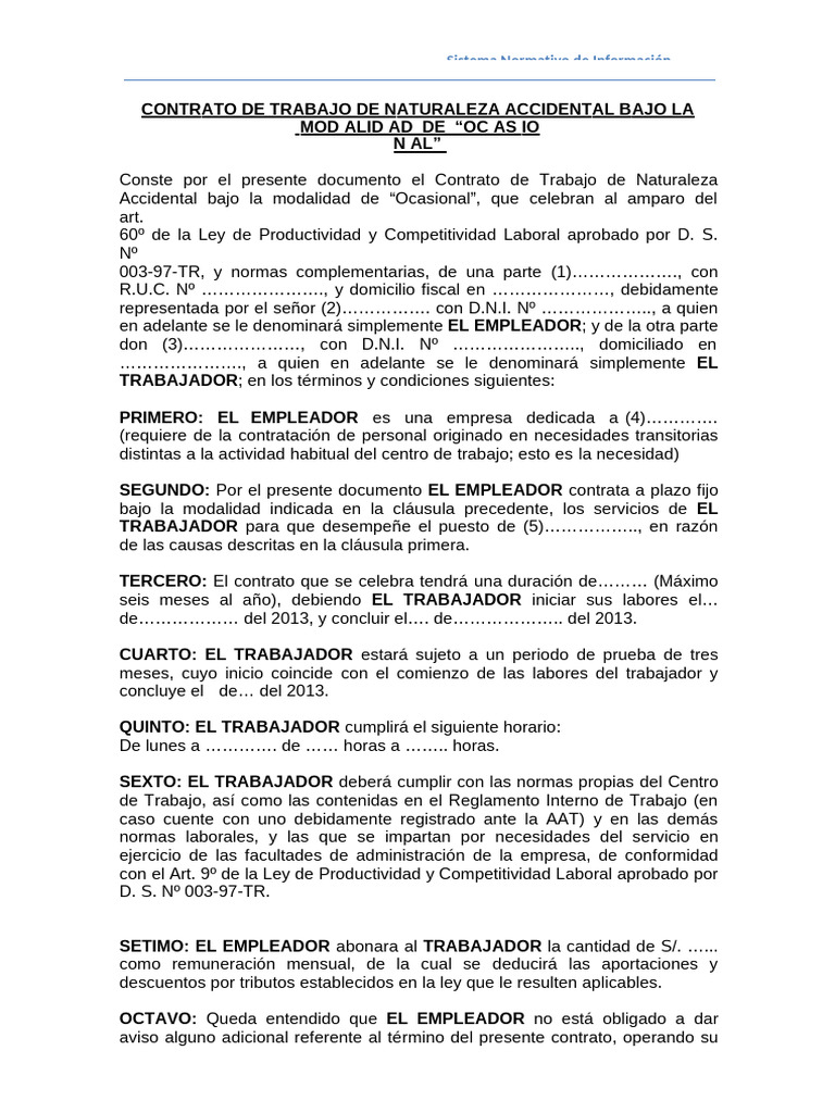 Contrato Accidental Ocasional | PDF | Derecho laboral | Economias