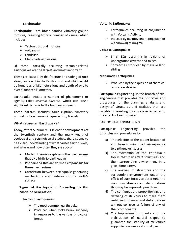 Earthquake Notes | PDF | Earthquakes | Plate Tectonics