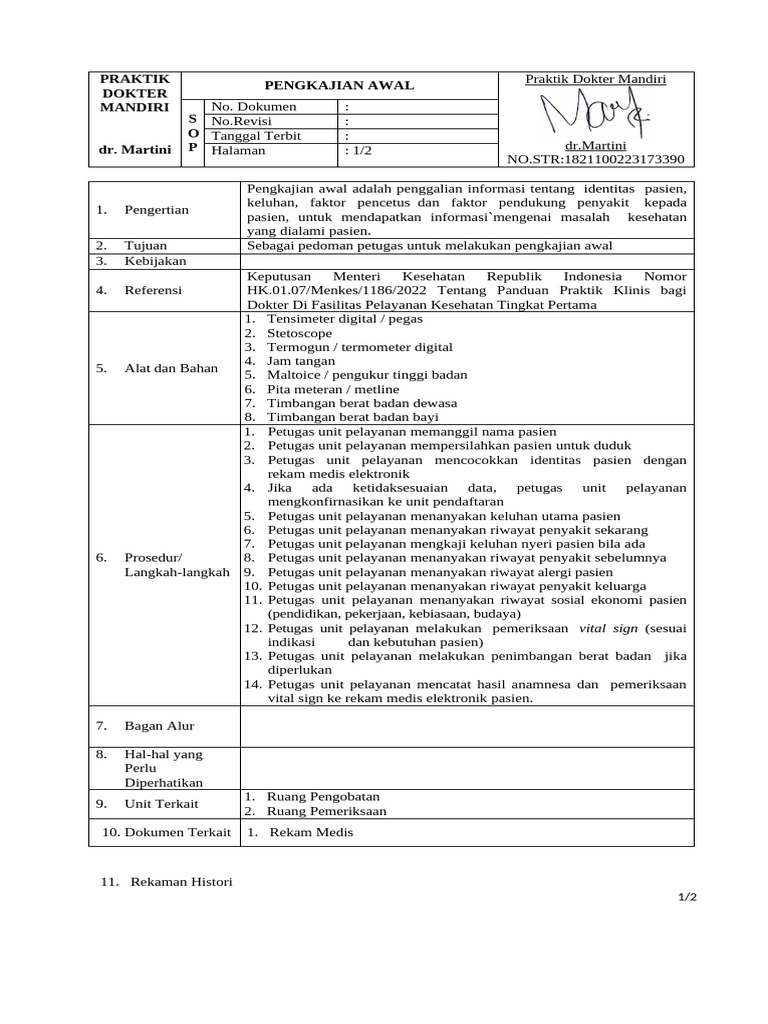 4.sop Pengkajian Awal Klinis | PDF