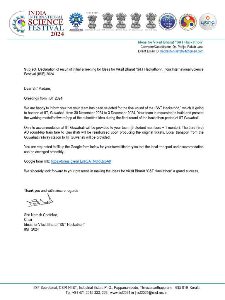 Results Initial Screening-S&T Hackathon-IISF 2024 | PDF