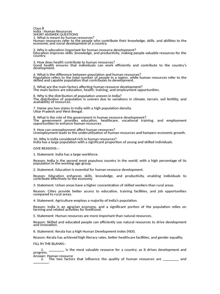 Class 8 Human Resources | PDF | Human Resources | Agriculture