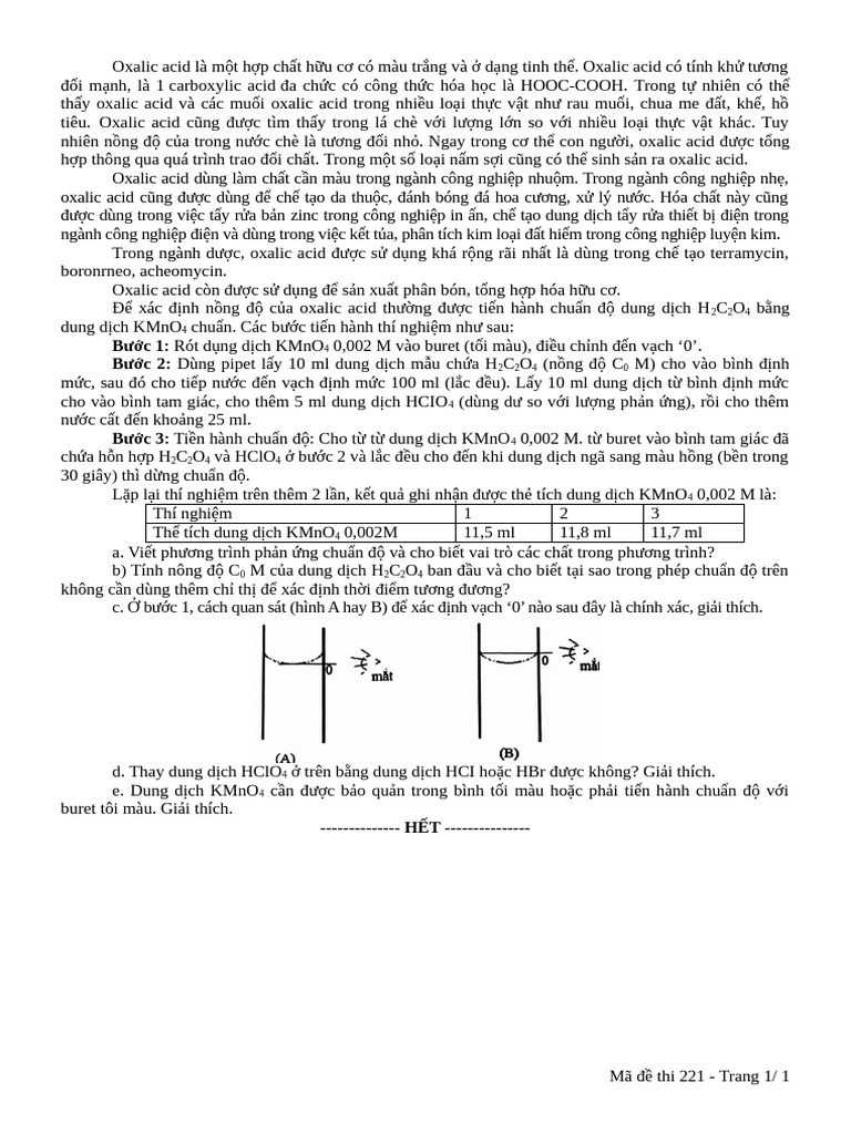 Tiến hành chuẩn độ dung dịch H2C2O4 bằng dung dịch KMnO4 | PDF