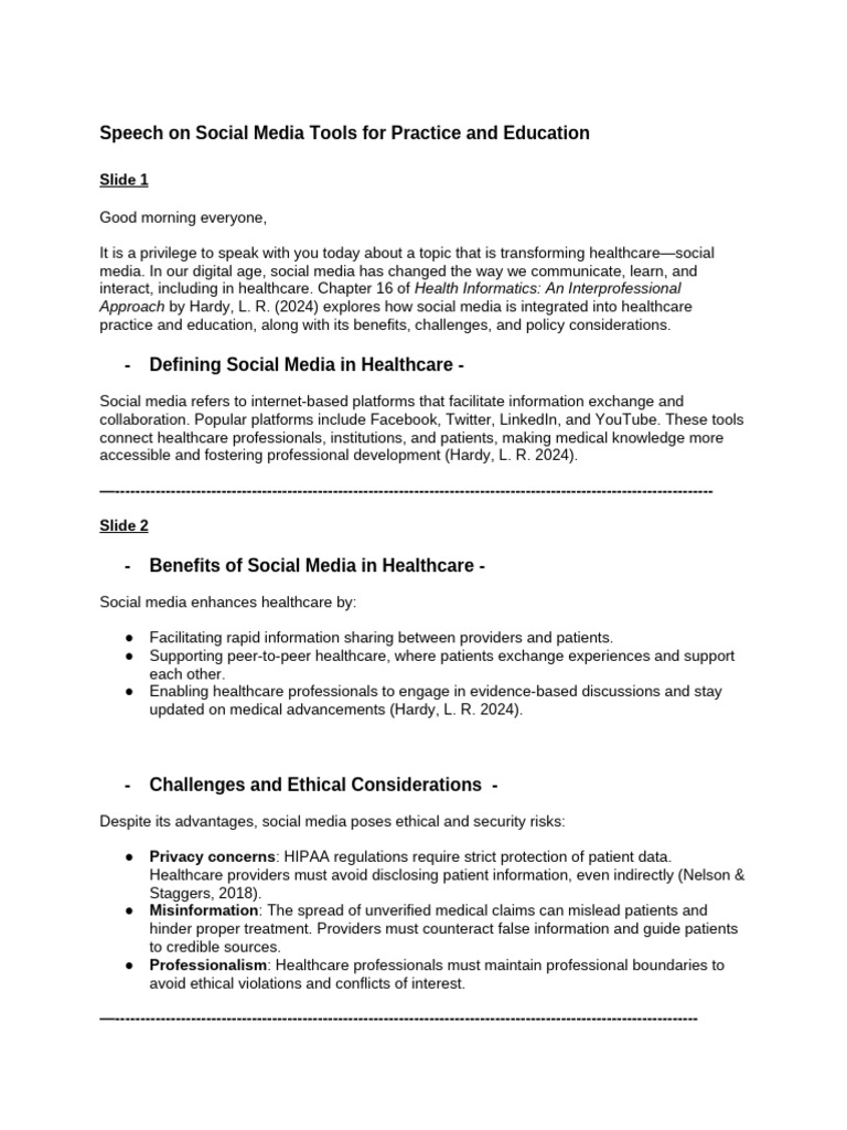 Speech on Social Media Tools for Practice and Education | PDF | Social ...