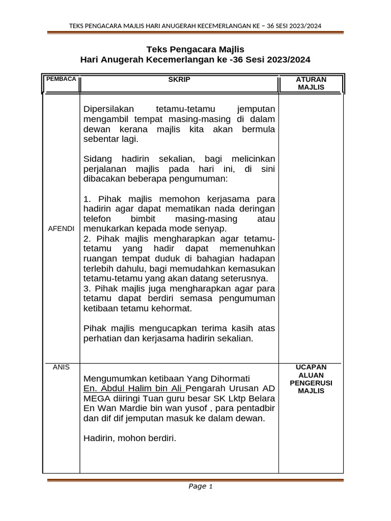 TEKS PENGACARA MAJLIS HAC 2024 Contoh | PDF