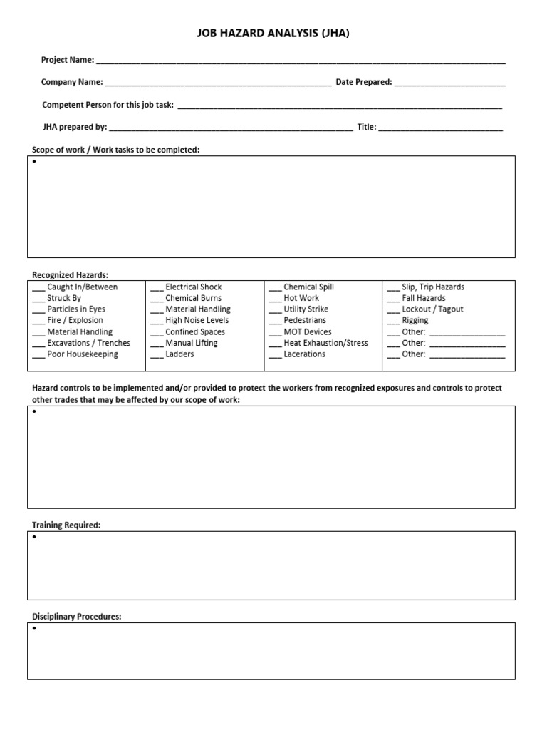 Job Hazard Analysis (JHA) - Blank | PDF