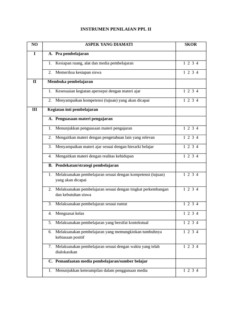 Penilaian PPL2 | PDF