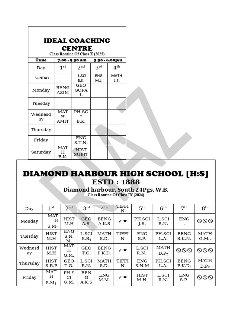 Class X & IX Routine 2024-2025 | PDF