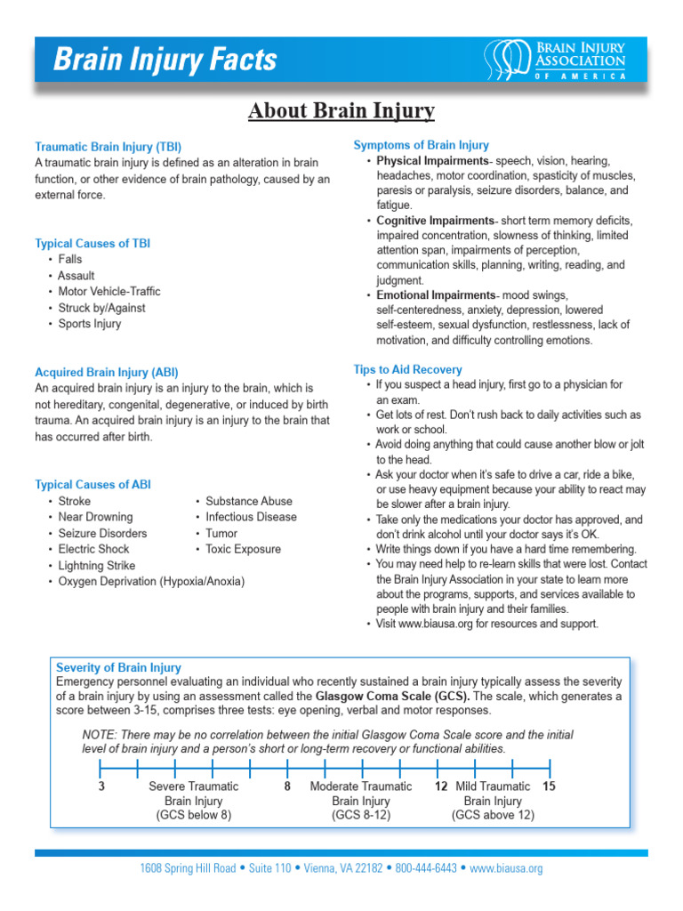 Traumatic-Brain-Injury-Fact-Sheet | PDF | Traumatic Brain Injury | Diseases And Disorders