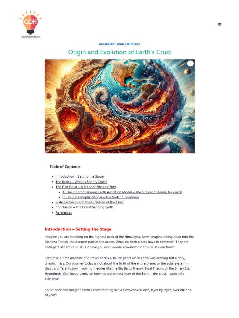 Origin and Evolution of Earth's Crust - Clarity Desk Hub | PDF | Crust ...