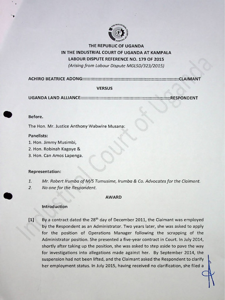 Uganda Labour Court Ruling on Suspension | PDF | Business | Employment