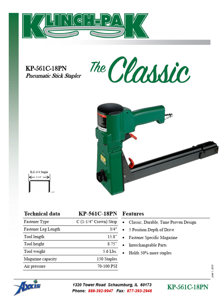 KP-561C-18PN: Pneumatic Stick Stapler | PDF