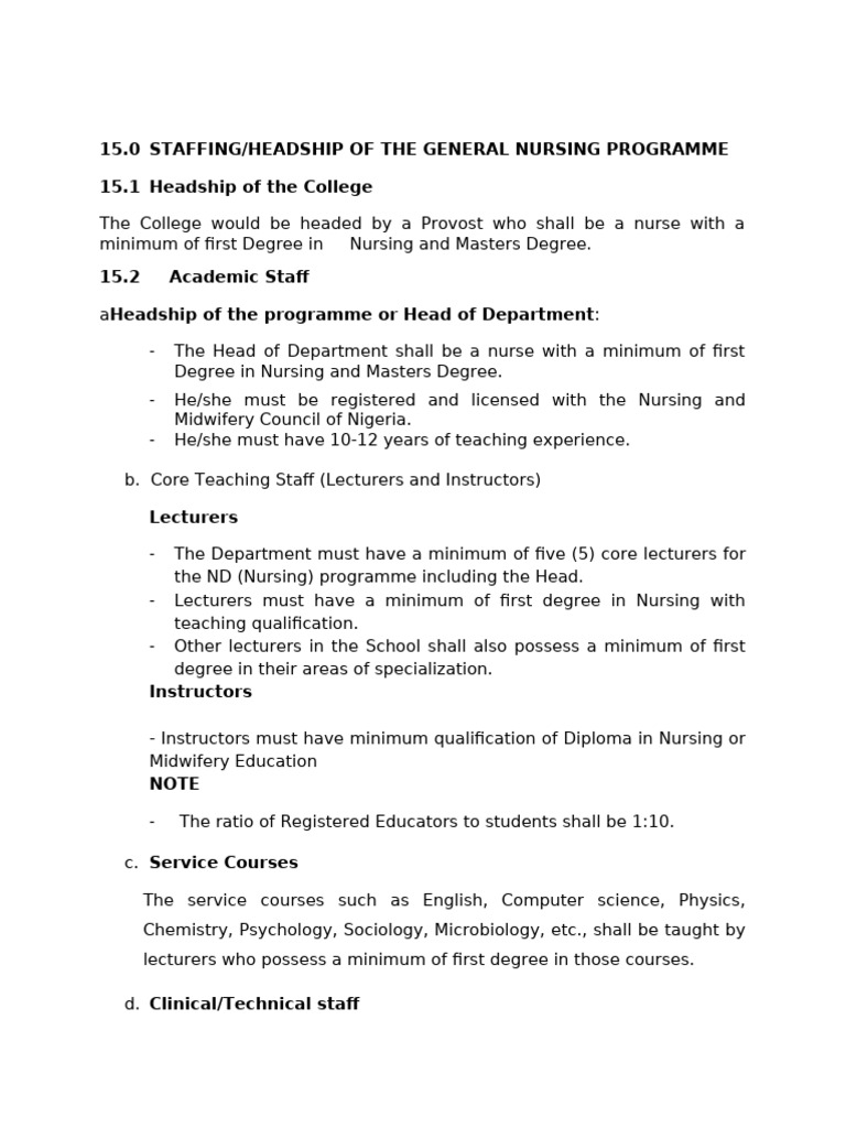 Staffing Requirements for Nursing Program | PDF
