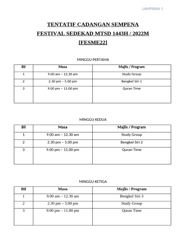 Festival Sedekad MTSD 2022 Schedule | PDF