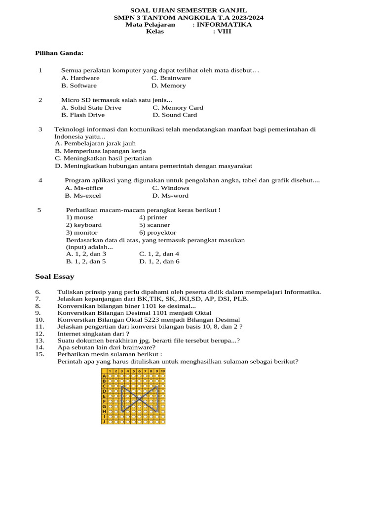 Soal INFORMATIKA kelasVIII Sem Ganjil 2023-2024 | PDF