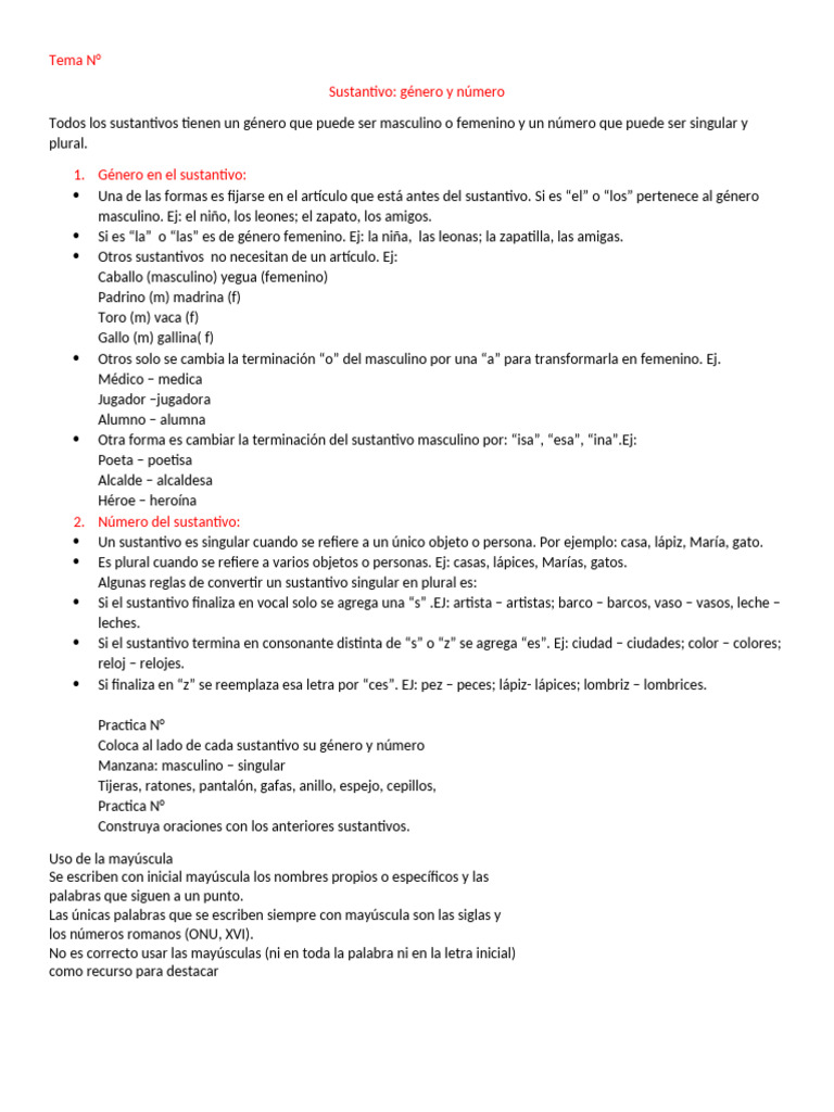 Sustantivo Género y Número | PDF