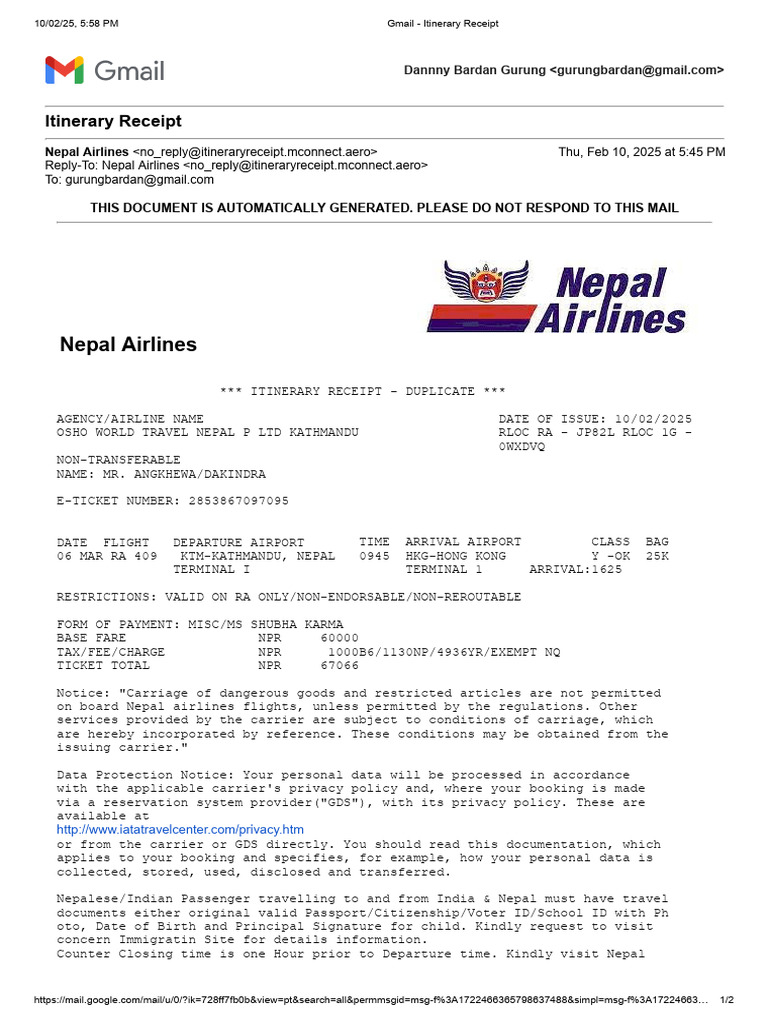 AIR TICKET | PDF | Government And Personhood