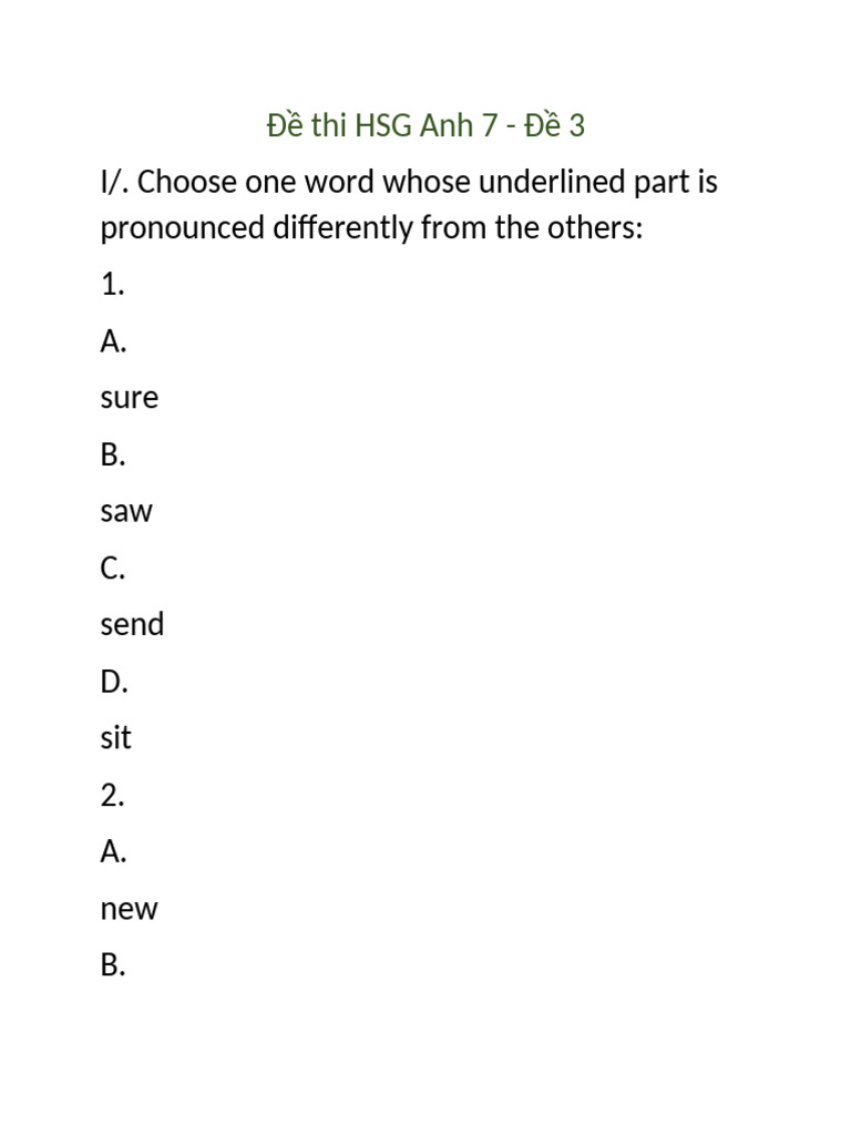 Đề thi HSG Anh 7 | PDF