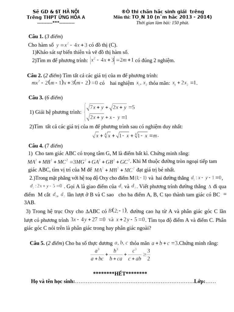 Các ĐÈ THI HSG TRƯ NG K10 | PDF
