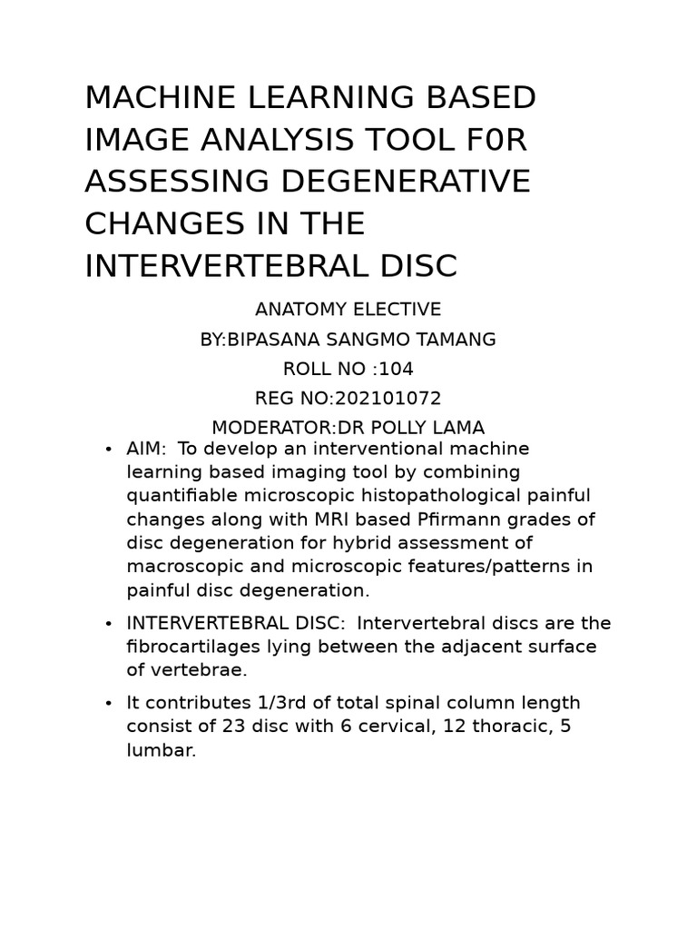 Machine Learning Based Image Analysis Tool f0r Assessing Degenerative Changes in The ...
