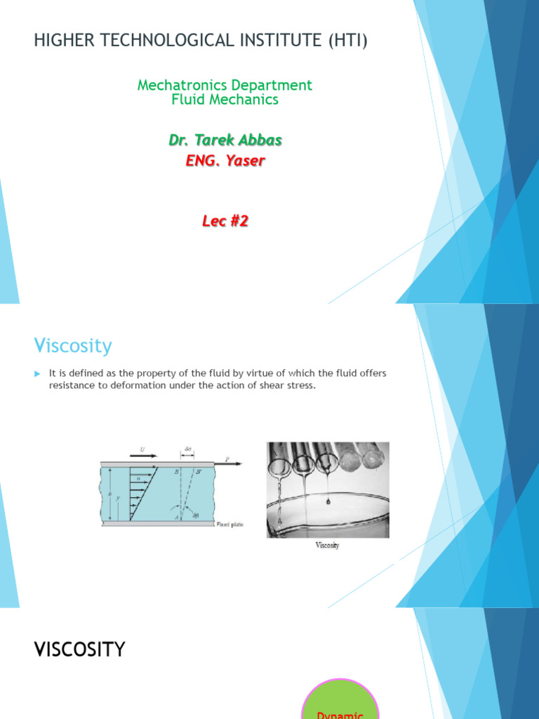 Fluid. Mech Lec#2 | PDF | Viscosity | Shear Stress