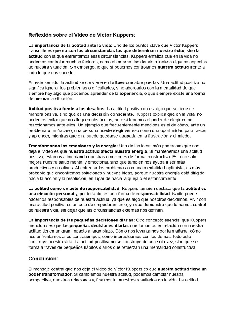 Reflexion Video | PDF | Las emociones | Actitud (psicología)