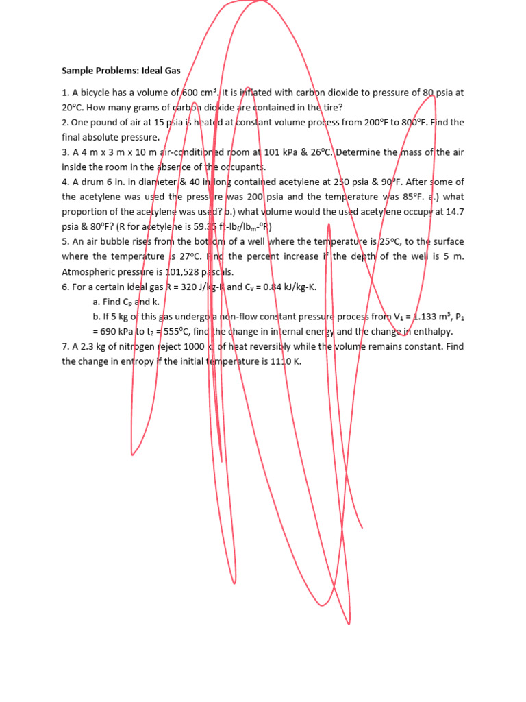 Ideal Gas Sample Problems and Solutions | PDF