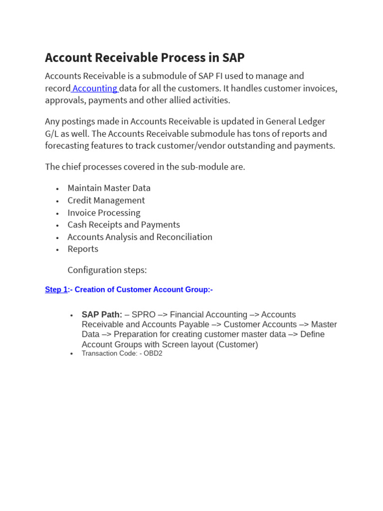 Account Receivable Process in SAP | PDF | Accounts Payable | Business