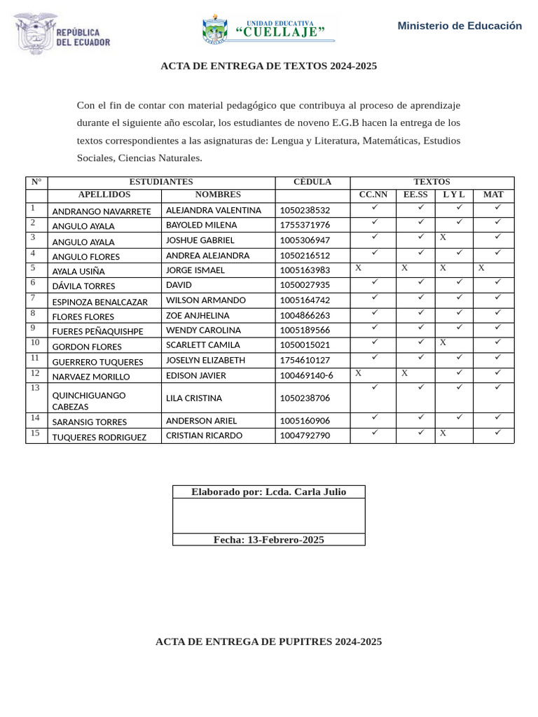 Entrega de Textos y Pupitres 2024-2025 | PDF
