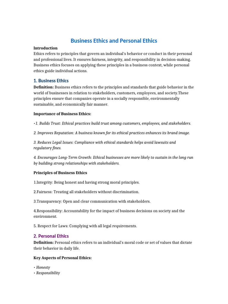 Business Ethics Notes | PDF | Business Ethics | Corporate Governance