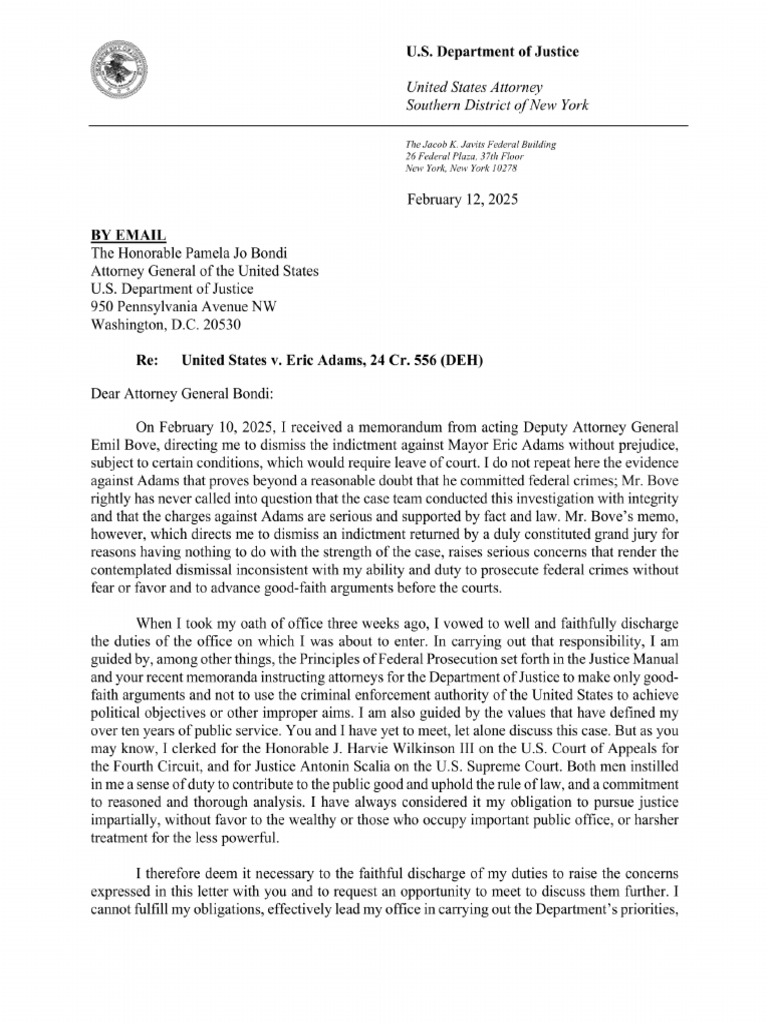 Read Danielle Sassoon Letter To Attorney General Pam Bondi | PDF ...