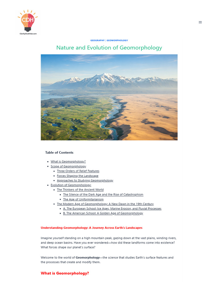 Nature and Evolution of Geomorphology - Clarity Desk Hub | PDF ...