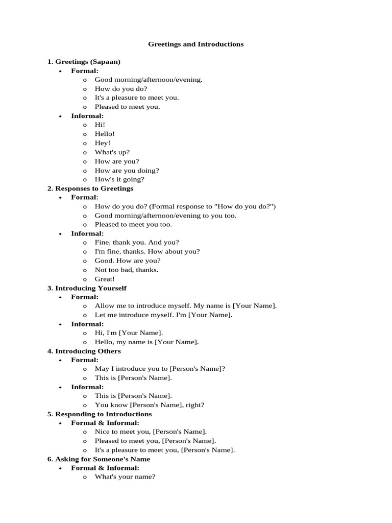 Materi Greetings and Introductions Speaking 1 | PDF