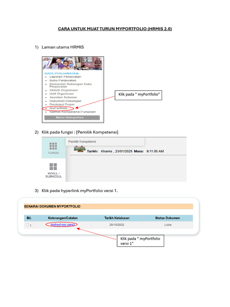Tatacara Muat Turun Myportfolio Dan Deskripsi Tugas (JD) | PDF